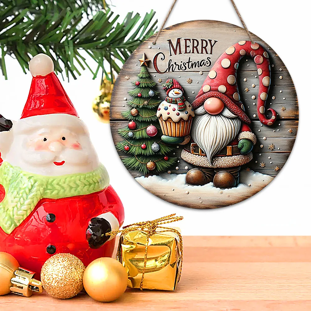 Christmas-Doorplate-Wooden-Circular-Santa-Claus-Pattern-Merry-Christmas ...