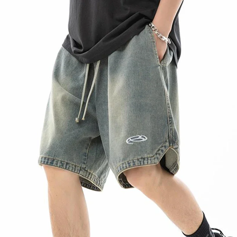 Summer-Men-s-Casual-Shorts-Hem-with-Triangular-Split-Design-Denim ...