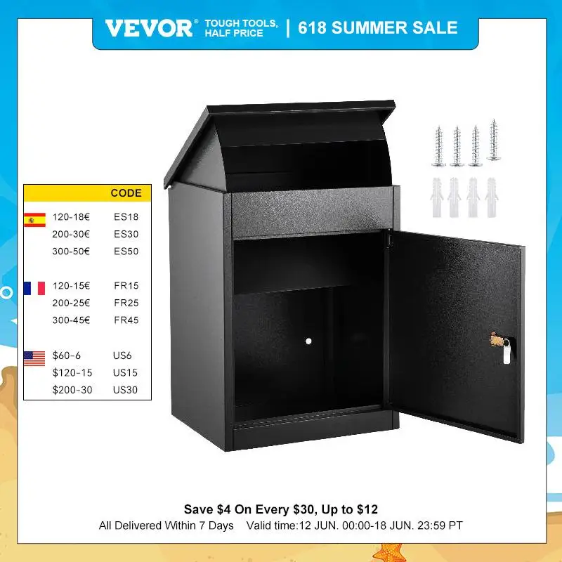 VEVOR Kotak Paket Luar Ruangan Paket Besar Kotak Drop Dikunci ...