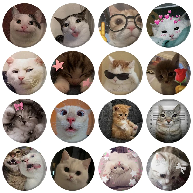 58mm Cartoon Cute Cat Soft Button Pins Sad and Cool Meme Pack Printed ...
