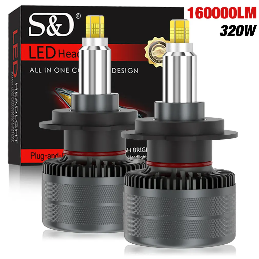 160000LM H7 LED Headlight 320W CSP Chip LED Canbus 6 sides 3D H1 H11 H8 ...