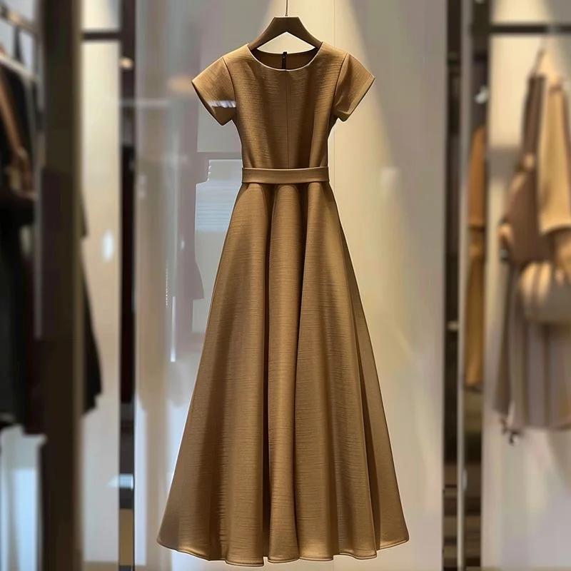 Elegant-Solid-Color-Party-Dresses-For-Women-Summer-New-Short-Sleeve ...