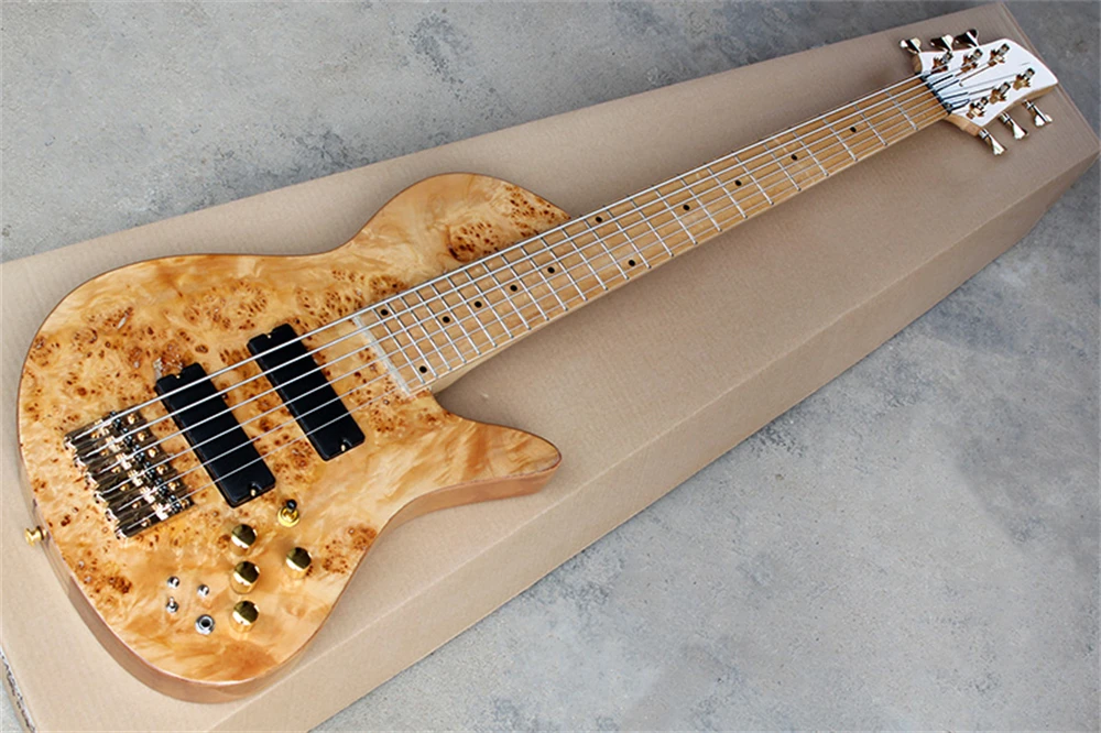 6-String-24-Frets-Neck-thru-body-Electric-Bass-Guitar-with-Tree-Burr ...