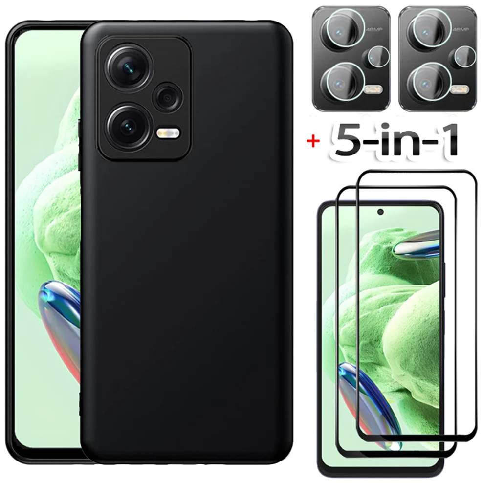 Redmi Note12 Pro+ capinha, caso preta + película vidro para Xiaomi Note 12 capinhas macio tpu ...