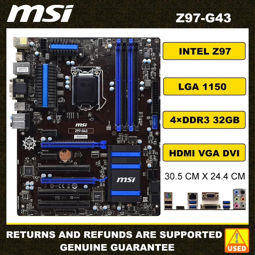 Msi Z97-g43 Lga 1150 Motherboard Intel Z97 Express Dual Channel Ddr3 3000(oc) Mhz 32gb Ram Pci-e ...