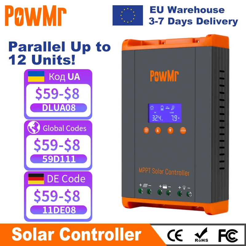 PowMr-MPPT-60A-Solar-Charge-Controller-Solar-Panels-Regulator-12V-24V ...