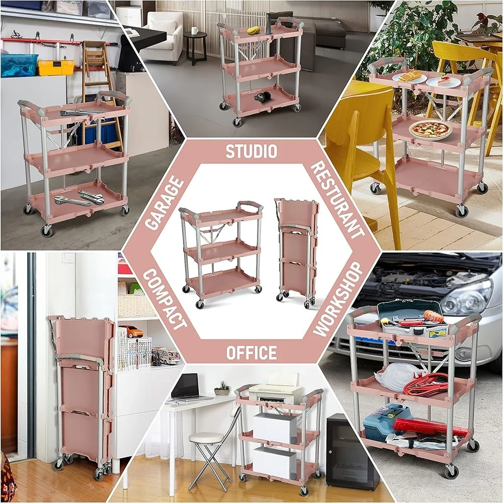 Collapsible Service Cart Portable Utility Cart Folding Storage Cart ...