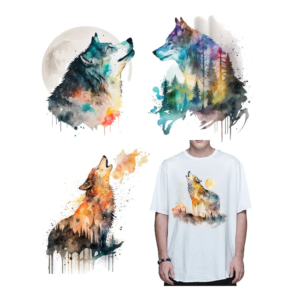 Watercolor-Wolf-Pathes-Appliques-Men-Woman-Ironing-Stickers-Heat ...