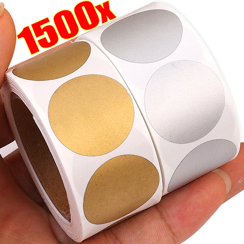 1500/300Pcs Scratch Off Stickers Round Labels Sticker Silvery and ...