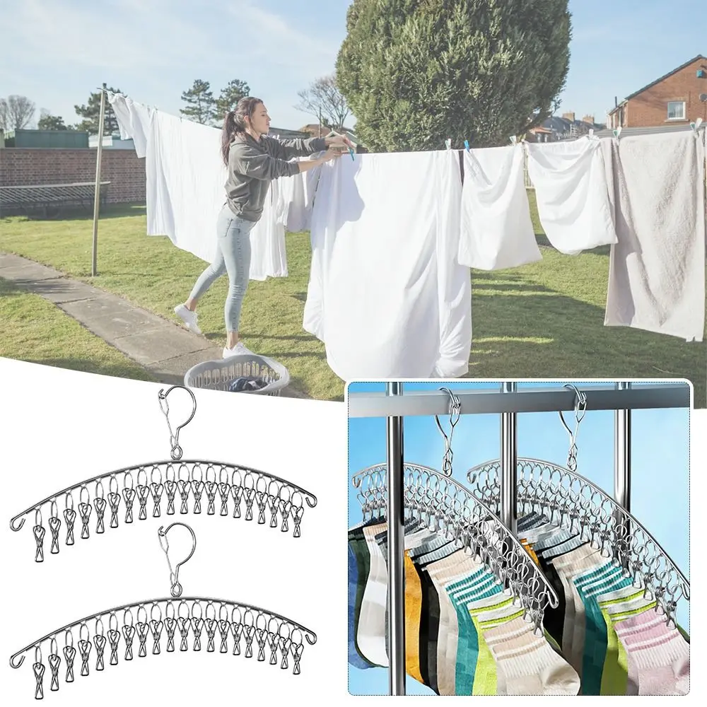 Windproof-Clothes-Drying-Hanger-Clothing-Rack-10-Clips-Stainless-Steel ...