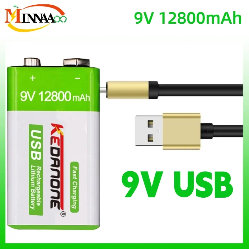New-9V-Rechargeable-Battery-12800mAh-6F22-Micro-USB-9v-Li-ion-Lithium ...
