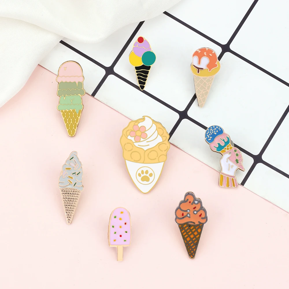 Cute-Ice-Cream-Brooches-Cartoon-Sweet-Cone-Popsicle-Enamel-Pins-for ...