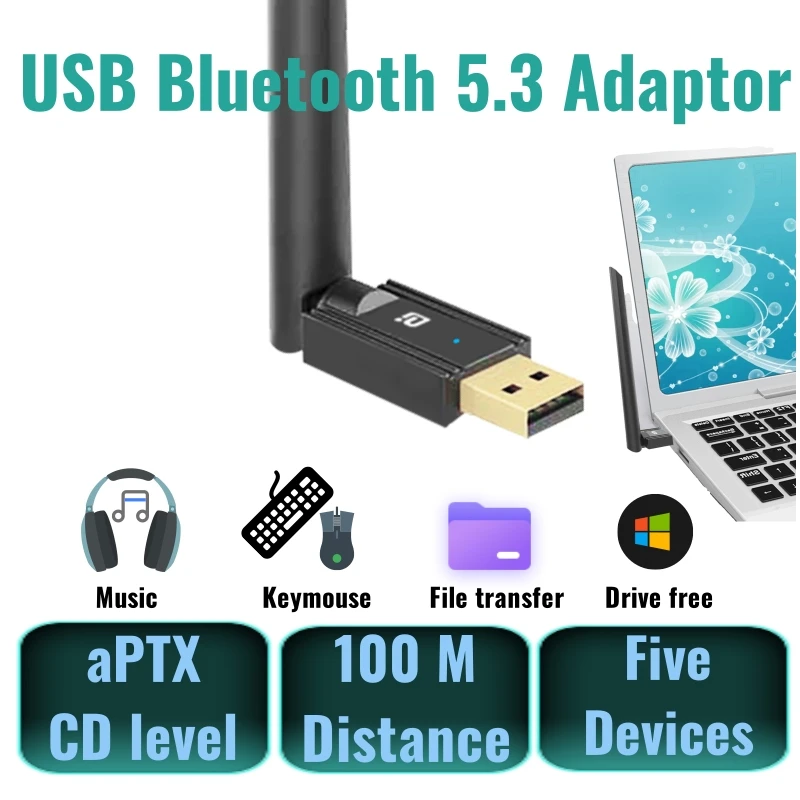 Adaptador-USB-Bluetooth-53-Dongle-aptX-de-100M-para-PC-Windows-8-1-11 ...
