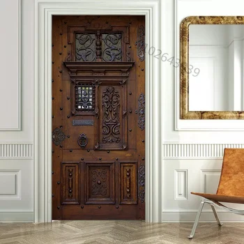 Wooden Grain Door Sticker 3D Door Mural Peel and Stick Removable ...