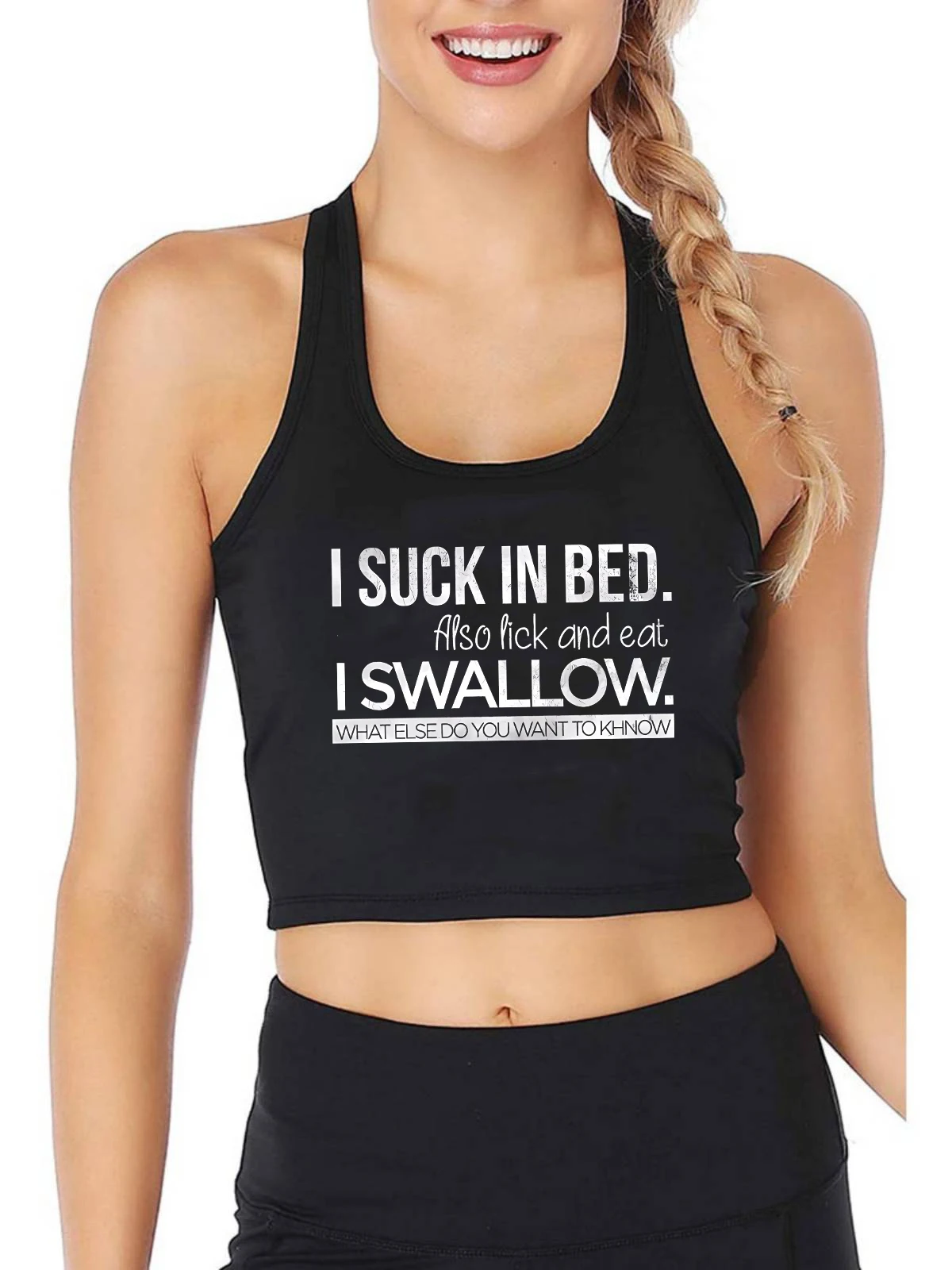I Swallow Design Sexy Slim Fit Crop Top Hotwife Humorous Flirtation Style Tank Tops Swinger ...