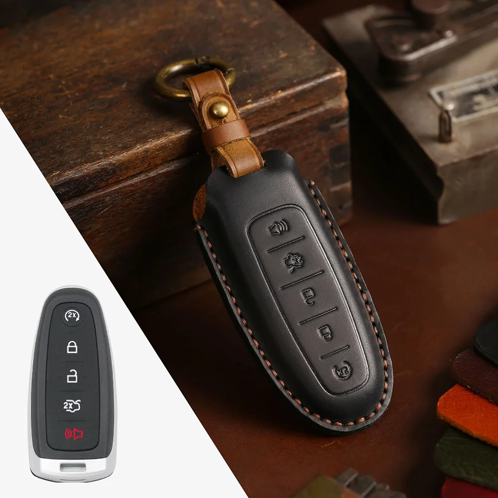 Genuine Leather Car Key Cover Case Key Ring For Ford Kuga Edge Escape ...