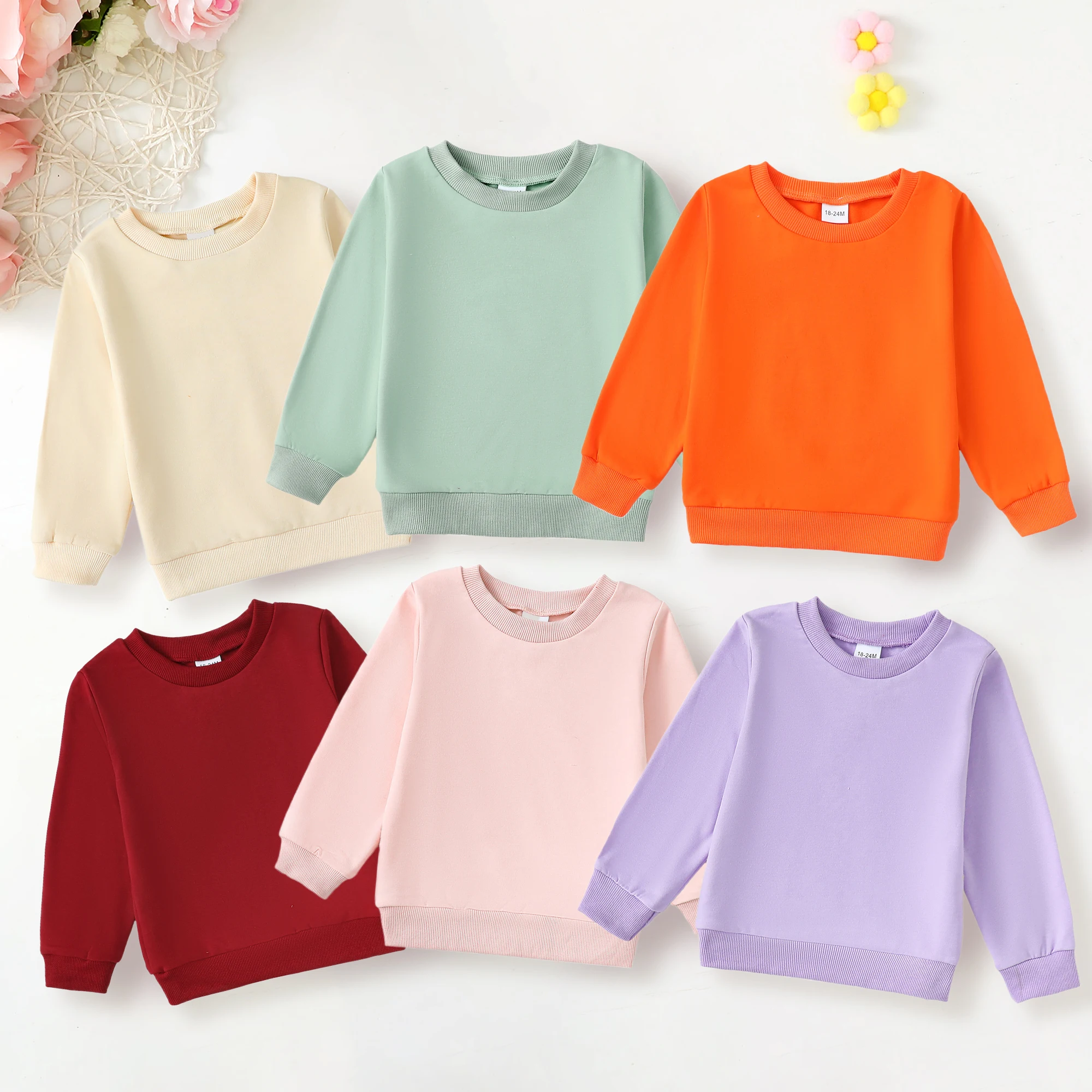 Basic-Tops-For-Toddler-Girls-Solid-Color-Comfortable-Long-Sleeve-Crew ...
