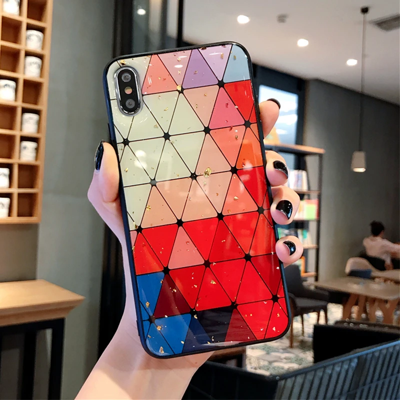 Gold Foil Geometric Marble Phone Case For iPhone 14 13 12 11 Pro Plus ...