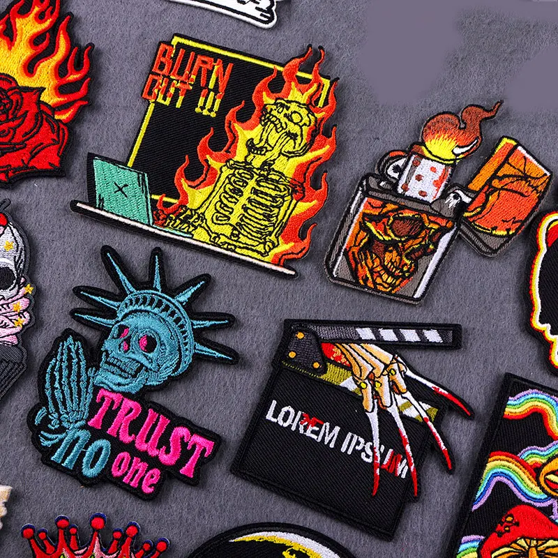 The Flame Skeleton Patch For Clothing Thermoadhesive Patches Embroidery ...