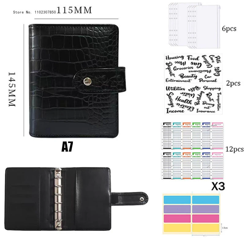 Pu Leather Binder Zipper Money Saving Envelope A7 Flip Budget Planner ...