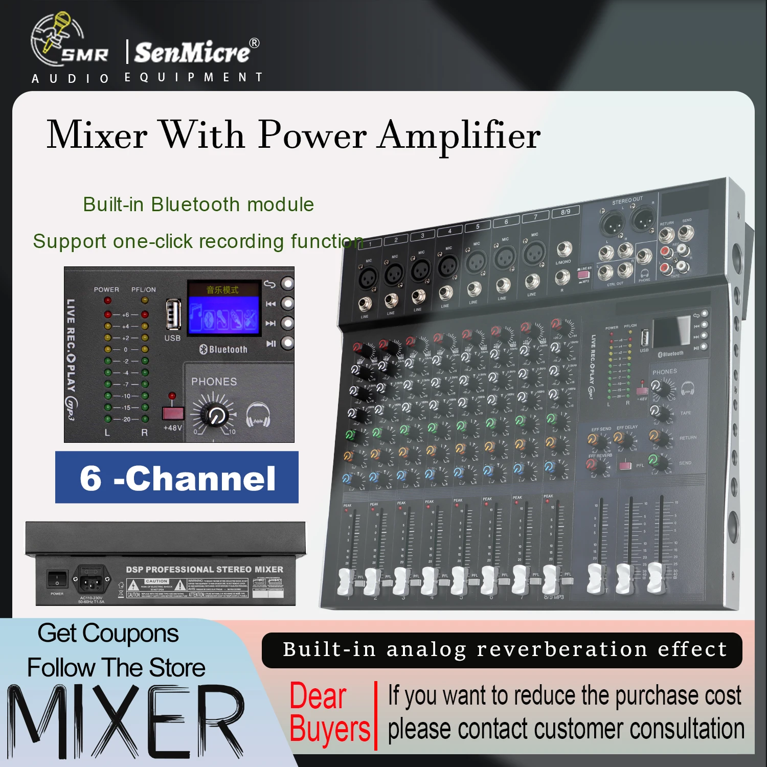 SenMicre-MR-8-PRO-Professional-Mixing-Console-8-Channel-DJ-Audio-Sound ...