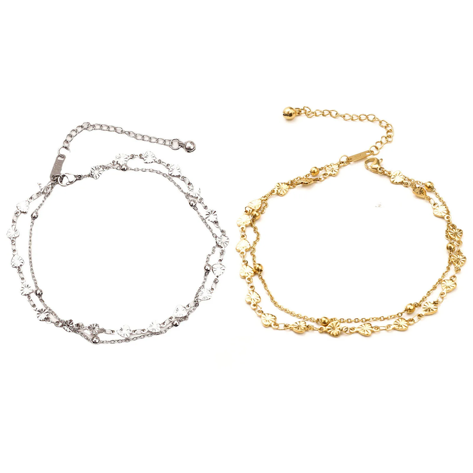 304-Stainless-Steel-Stylish-Link-Chain-Multilayer-Layered-Anklet-Heart ...