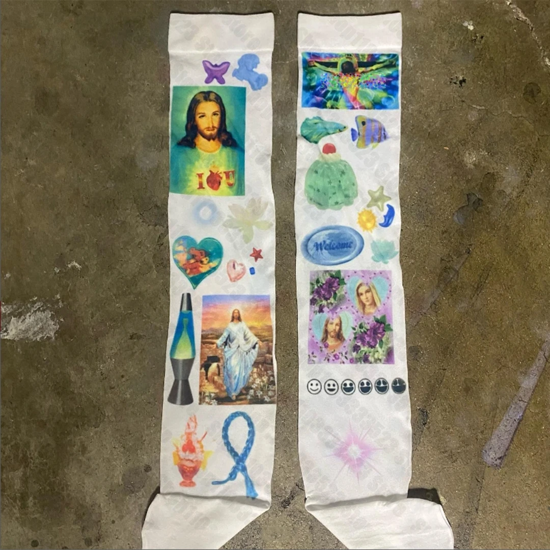 Y2k Style Thin Style long socks Punk Gothic Cute Printed Street women ...