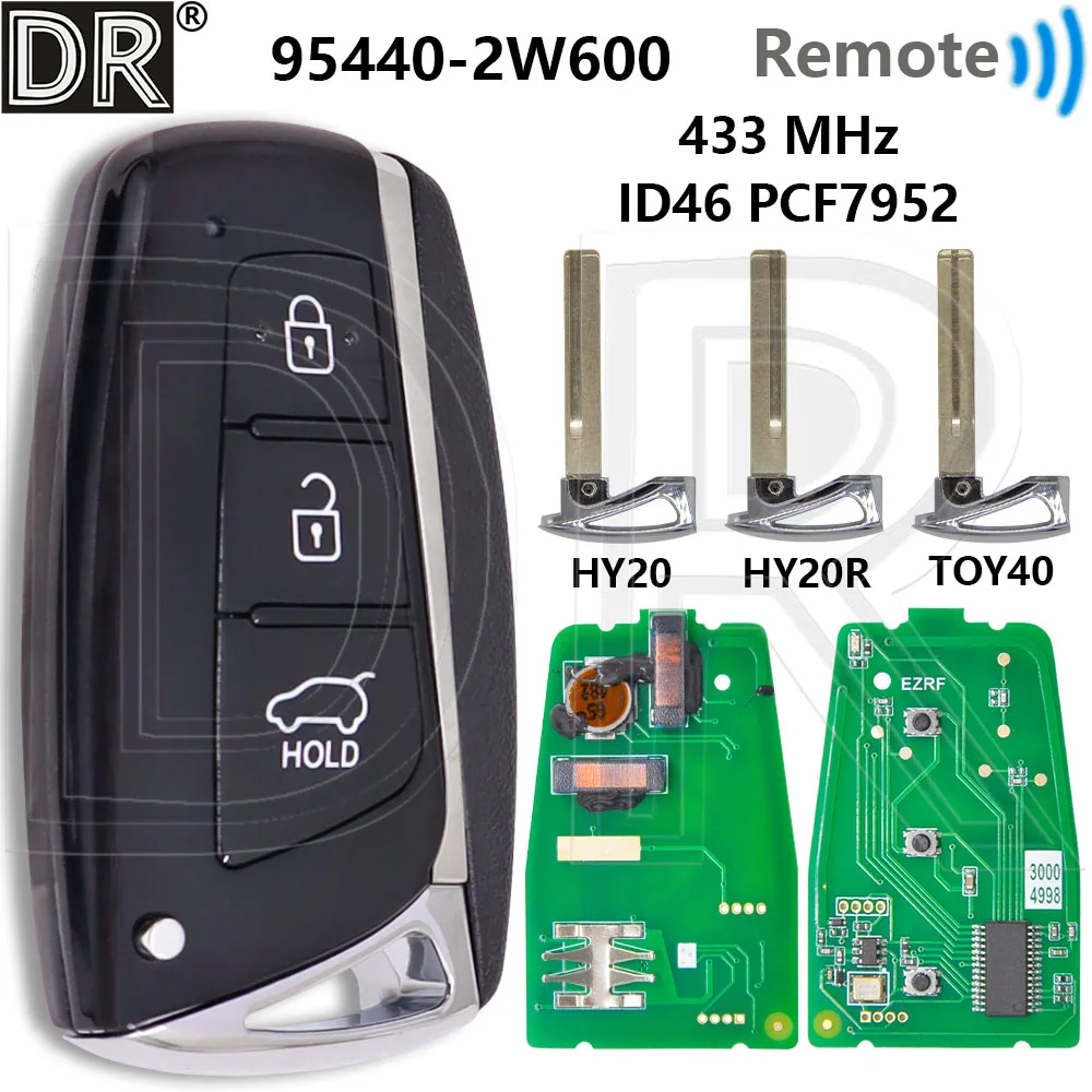 그레이트 ID46 PCF7952 칩 433MHz 95440-2W600 현대 IX45 뉴 산타페 2012-2018 용 근접 자동차 ...