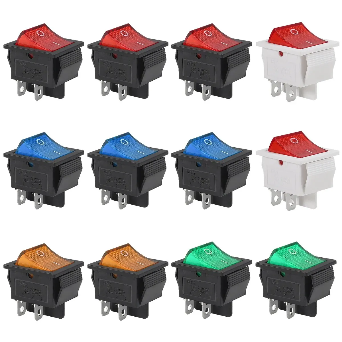 10pcs-15-30A-250V-KCD2-KCD4-Rocker-Switch-DPST-4-Pin-Red-Lighted-120V ...