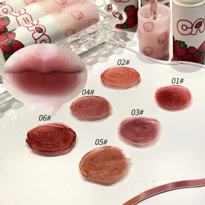 6-Color-Brown-Pink-Lip-Glaze-Matte-Liquid-Lipstick-Cute-Strawberry ...