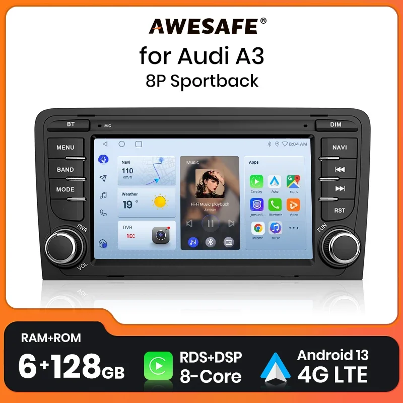 AWESAFE-Wireless-CarPlay-AutoRadio-for-Audi-A3-8P-2003-2004-2005-2006 ...