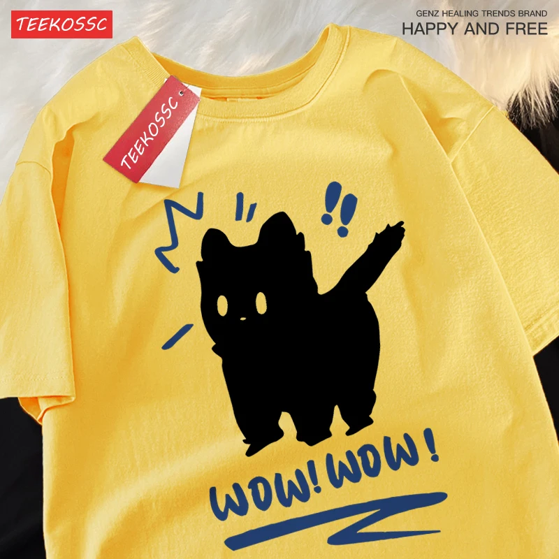 Siblings T Shirts Wow Wow Fun Black Cat Tops Casual Hip Hop Short ...
