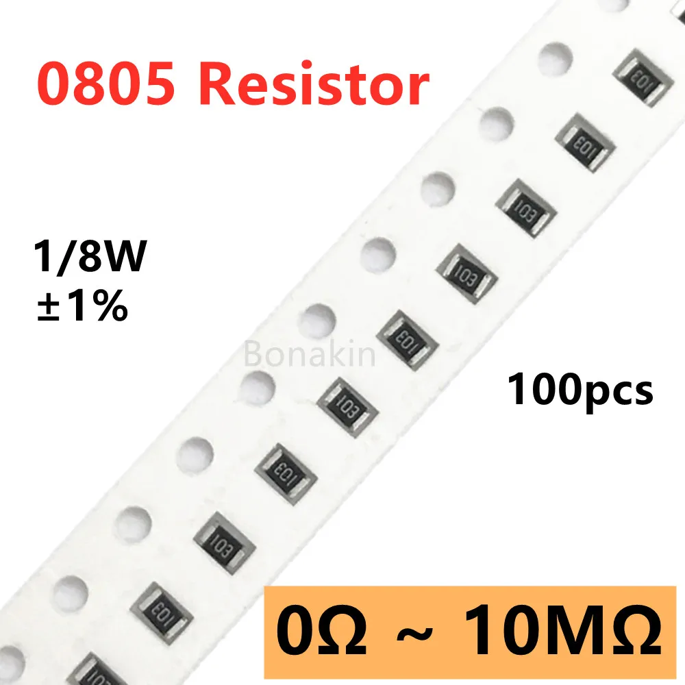 100pcs-1-0805-SMD-resistor-0R10R20R22R100R120R200R330R470R510R1K1-5K2 ...