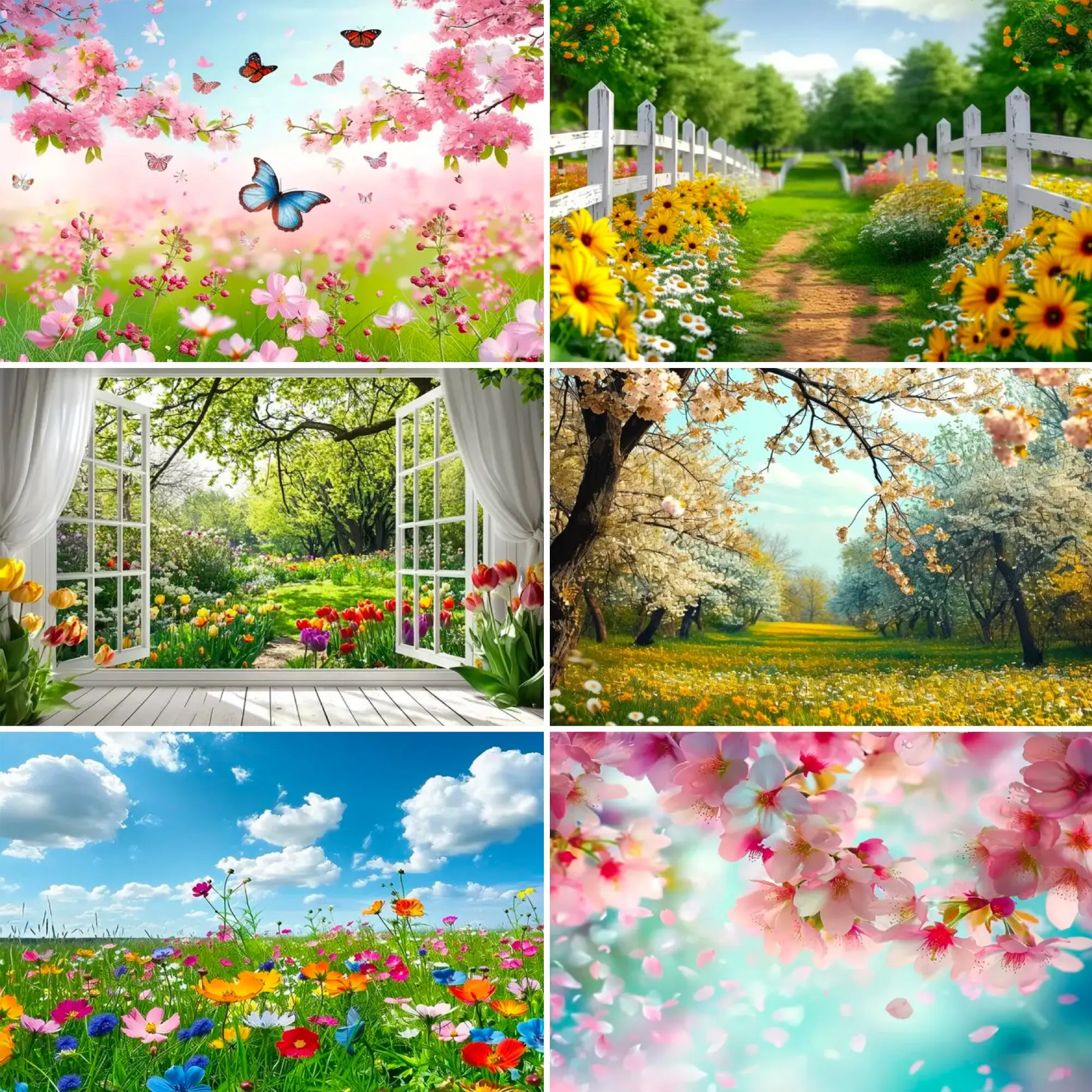 Spring Natural Flowers Background Window Landscape Garden Grassland ...