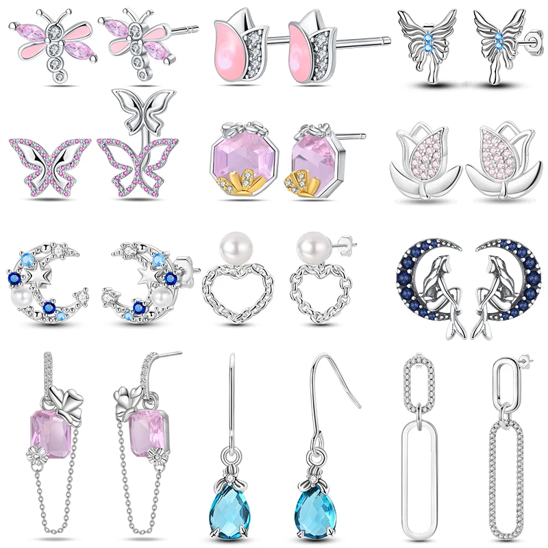 2024 New Springs Earrings For Women 925 Silver Color Pearl Zircon ...