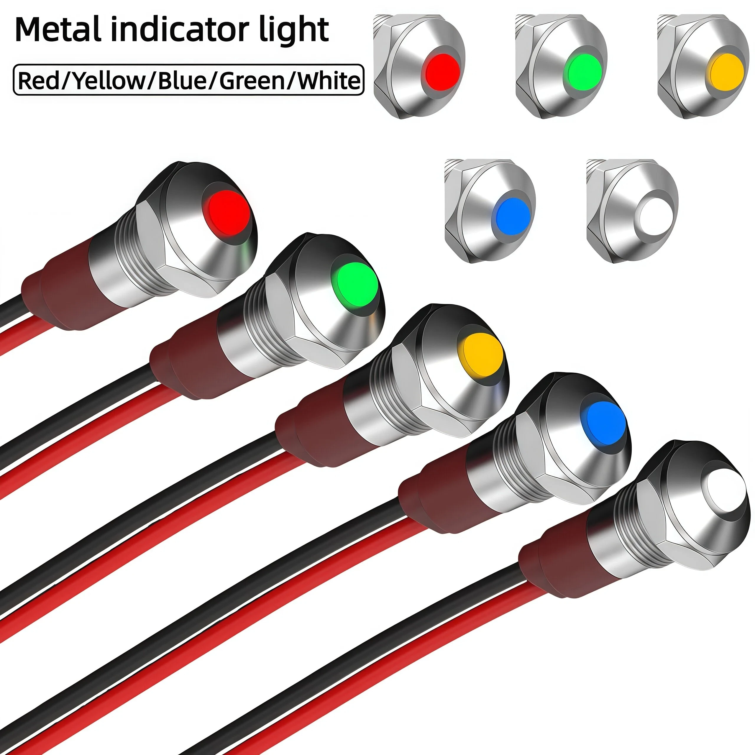 6mm Metal LED Indicator Light with 15cm Wire, Curved Lens, Spherical ...
