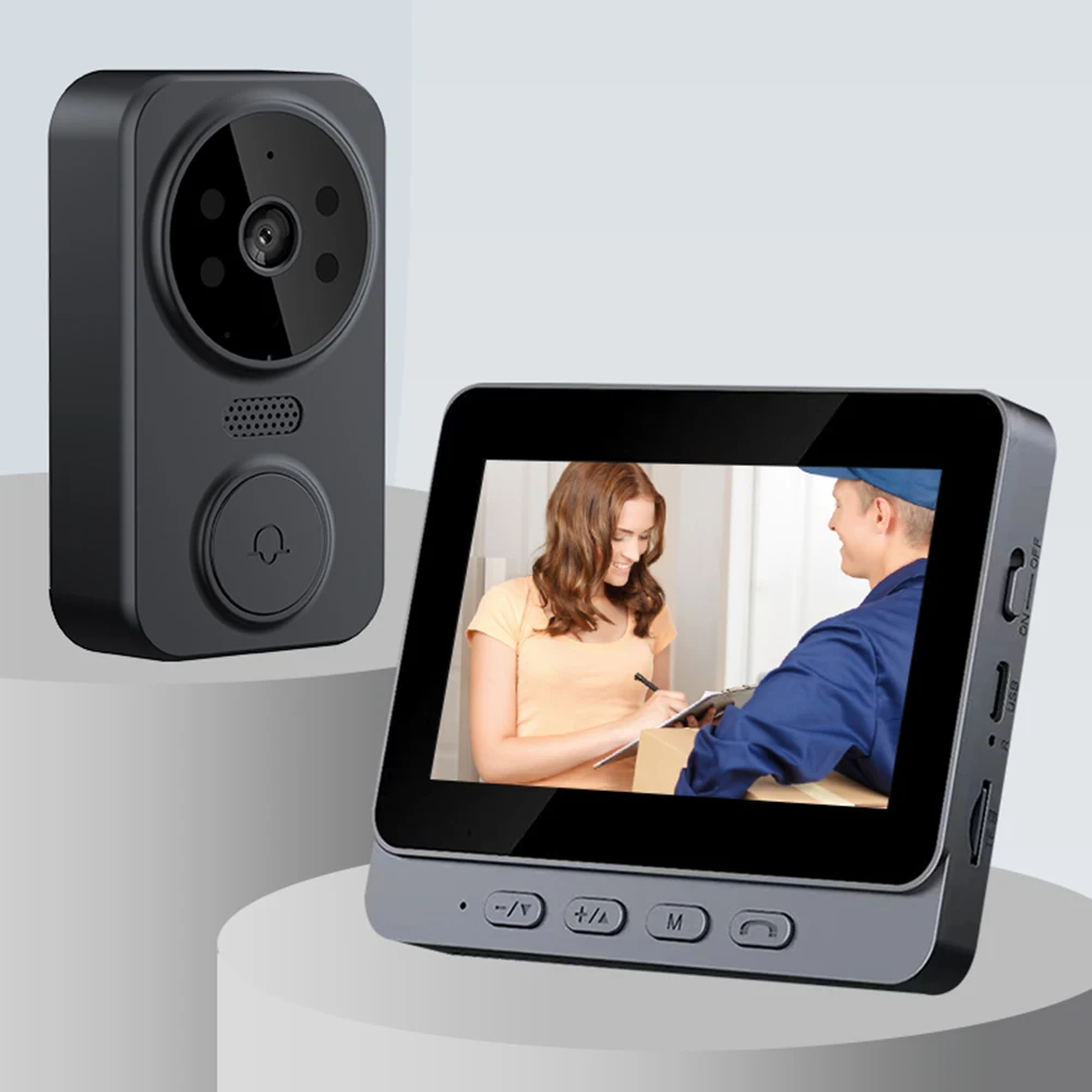 Visual-Doorbell-IR-Night-Vision-Wireless-Door-Bell-HD-4-3inch-IPS ...