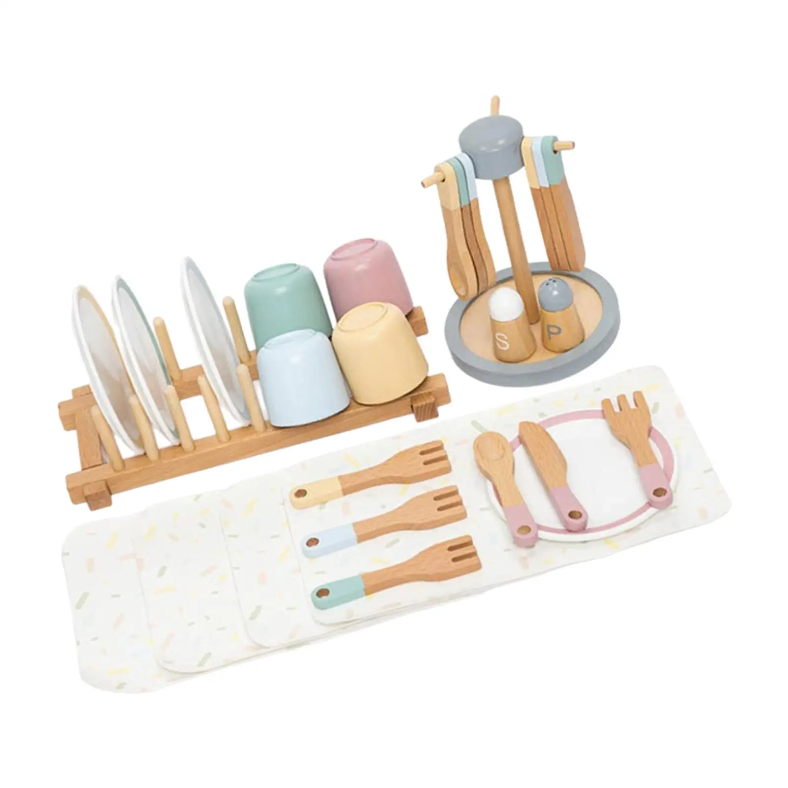 Wooden-Toy-Plates-Dishes-Play-Cutlery-Plate-Set-Color-Matching-Cups ...