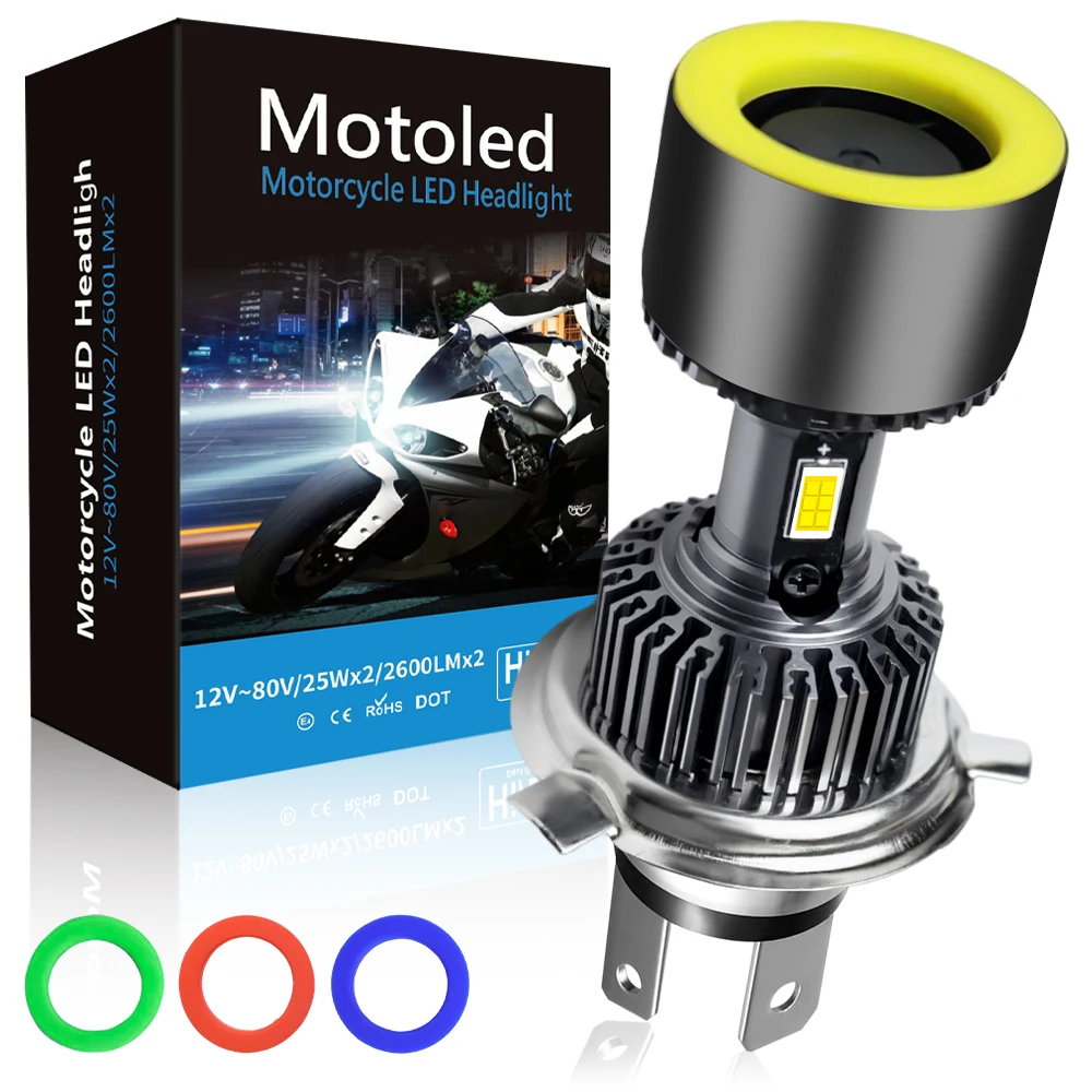 1pc Colorful Halo Rings Car Headlight H4 LED Lamp Bulb Hi-low Beam HS1 P43T Motorcycle Auto ...