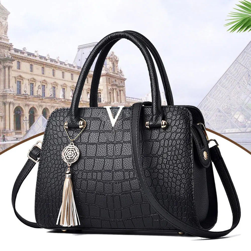 Women's Crocodile-Print Handbag New PU Leather Tassel Shoulder Bag ...