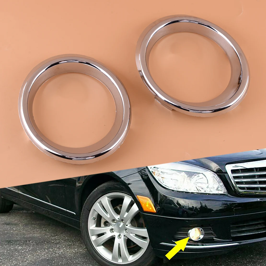 1Pair-Front-Bumper-Fog-Light-Cover-Fit-For-Mercedes-Benz-C-Class-W204 ...