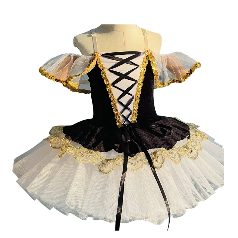 Vestido de Ballet para niñas, tutú negro, lentejuelas doradas, Giselle ...