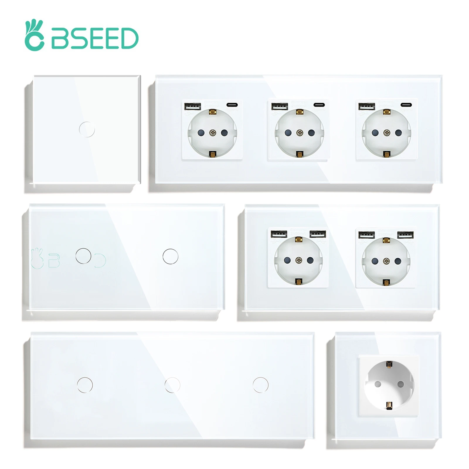 BSEED-Touch-Light-Switches-LED-Backlight-EU-Wall-Sockets-Switches-Glass ...