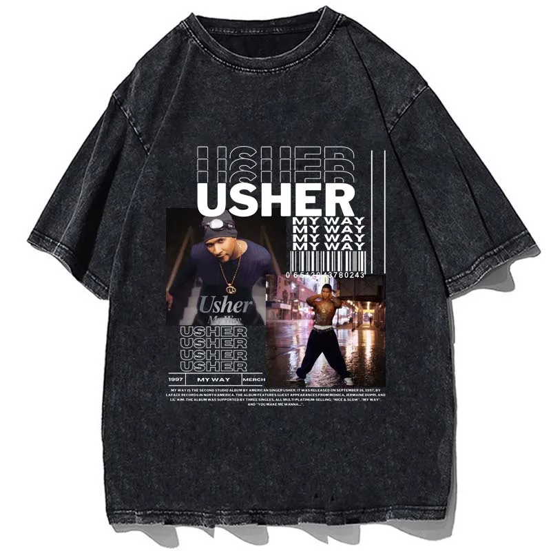 Hip-Hop-Rapper-Usher-T-Shirt-Singer-Graphic-Top-Tees-Vintage-Cotton ...