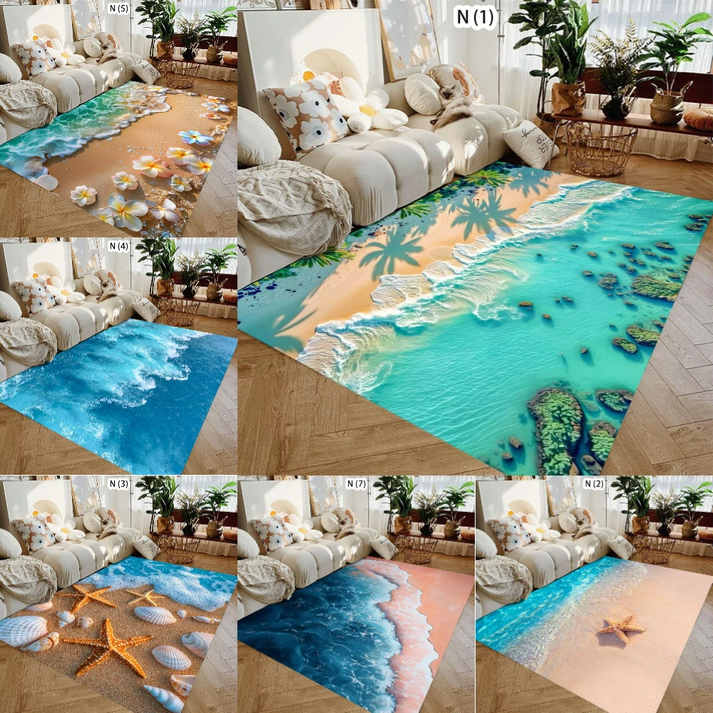 Fun HD Summer Coastline Beach Carpet for Living Room Sofa Soft Decor ...