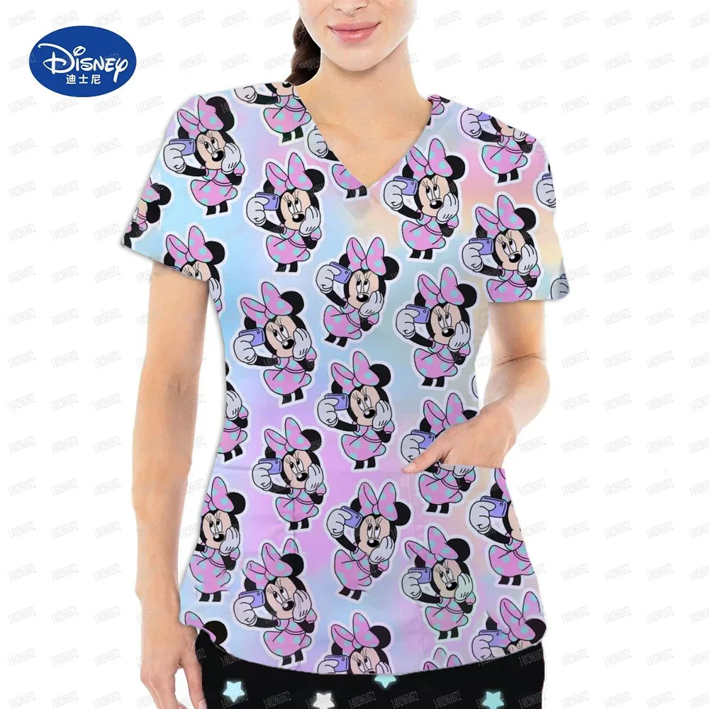 Disney-Mickey-Mouse-nurse-uniform-animal-V-neck-pocket-care-frosted-top ...