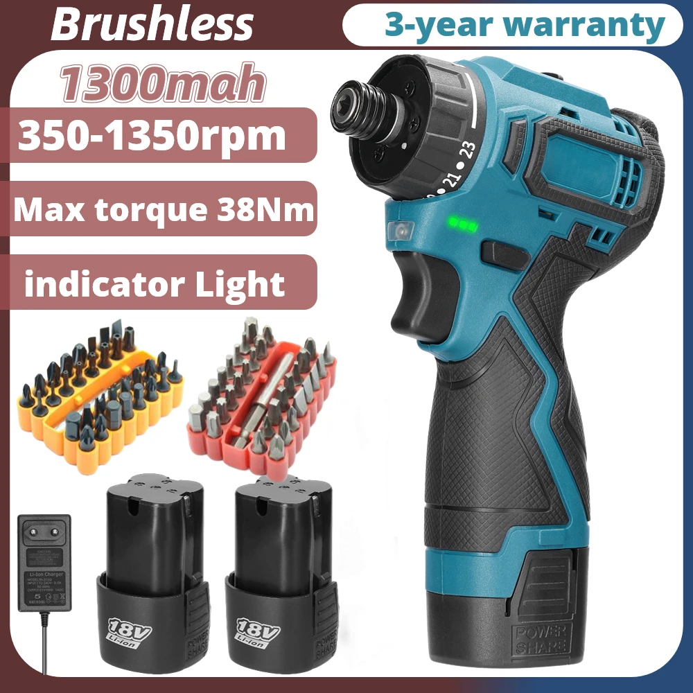 18V Brushless wireless electric screwdriver Torque Adjustable 2 Speed ...