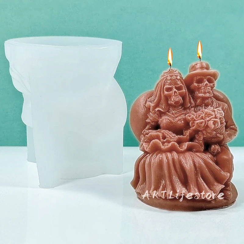 New Skull Couple Silicone Candle Mold DIY Bride and Groom Sculpture ...