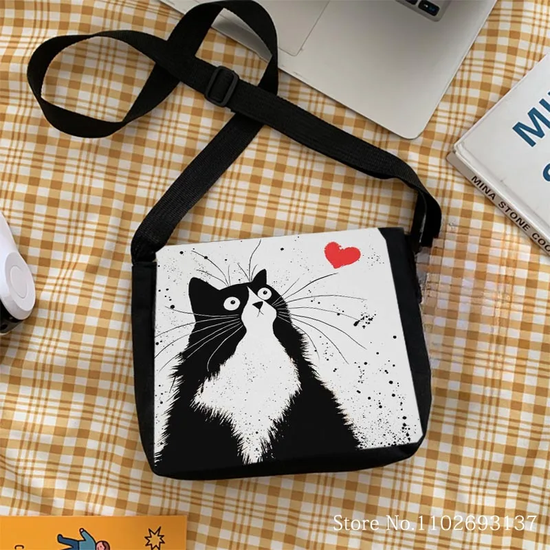 Shoulder-Bag-Cute-Black-And-White-Cat-Printing-Women-Handbag-Girls ...