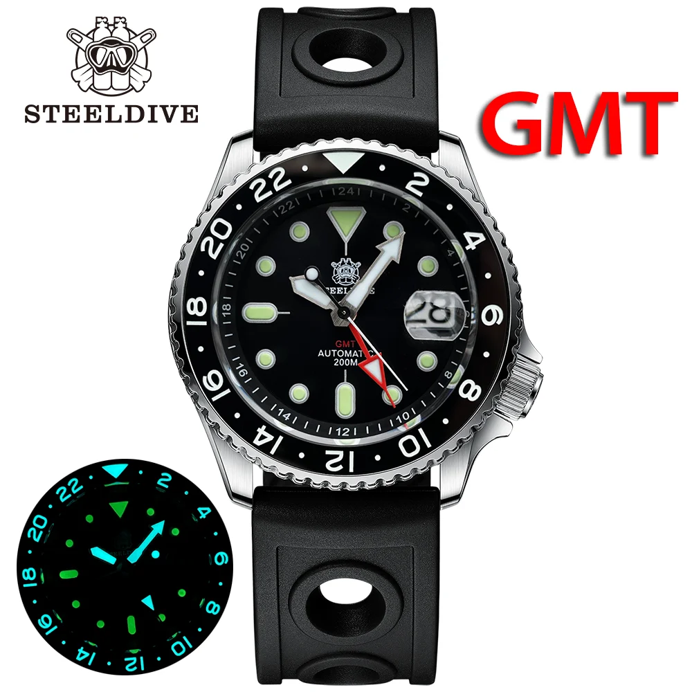 GMT Mechanical Watch STEELDIVE SD1994 Ceramic Bezel NH34 Movement Swiss ...